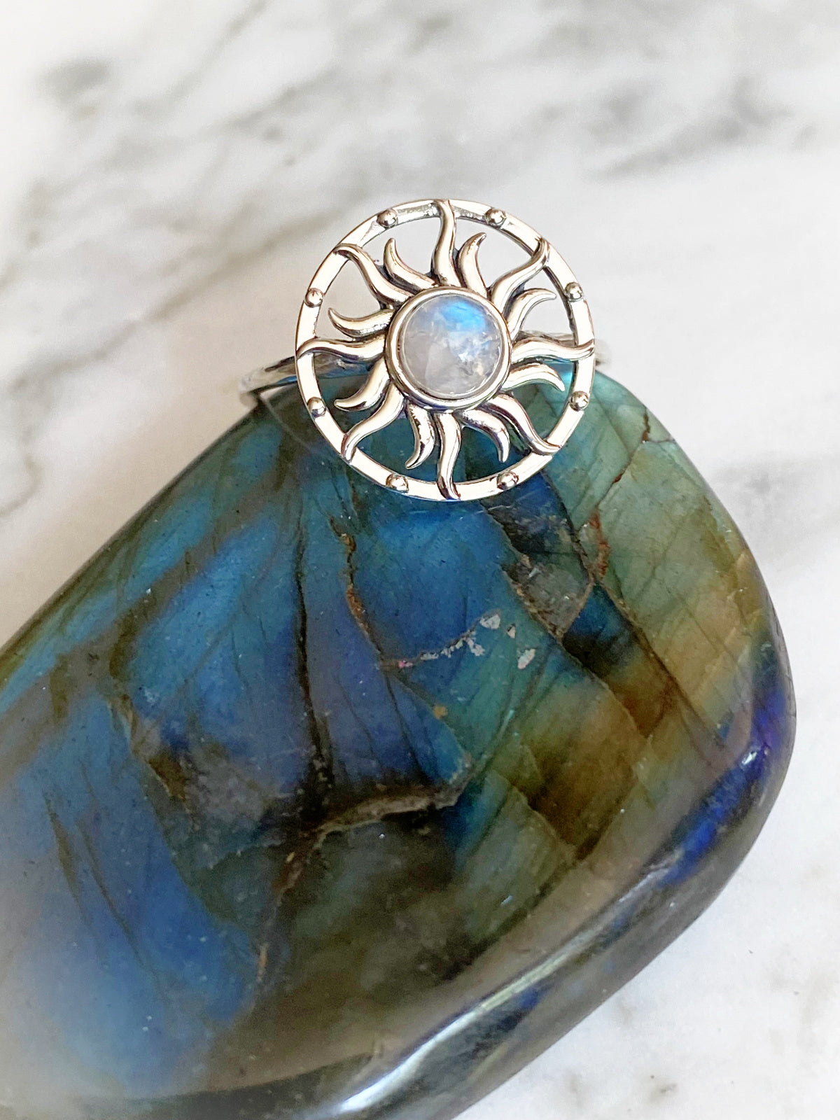 Rainbow Moonstone Sun Ring — Light Years